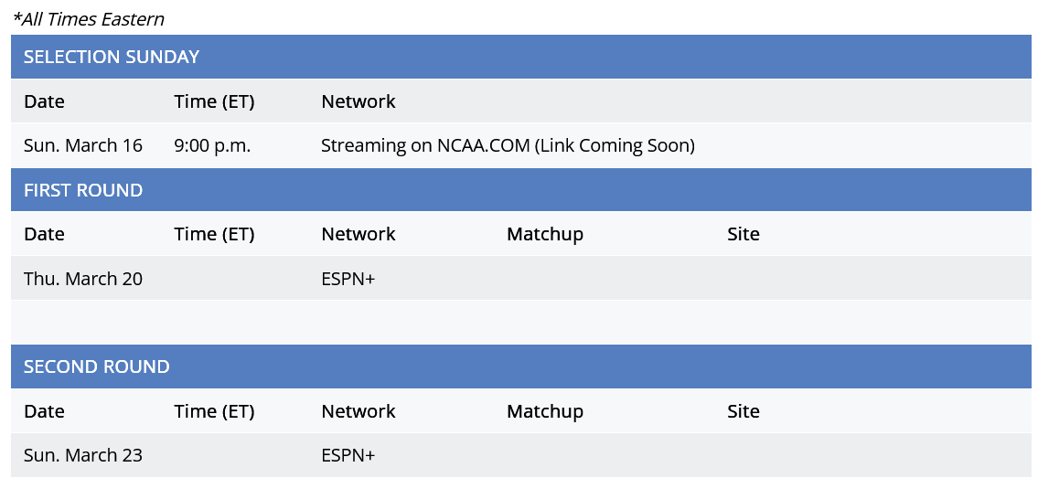 WBIT Selection Show,Sun, 3 pm / 32 WBB teams/ not WNIT
