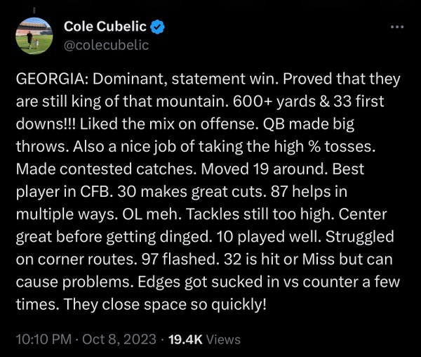 Cole weighs in on Georgia's performance