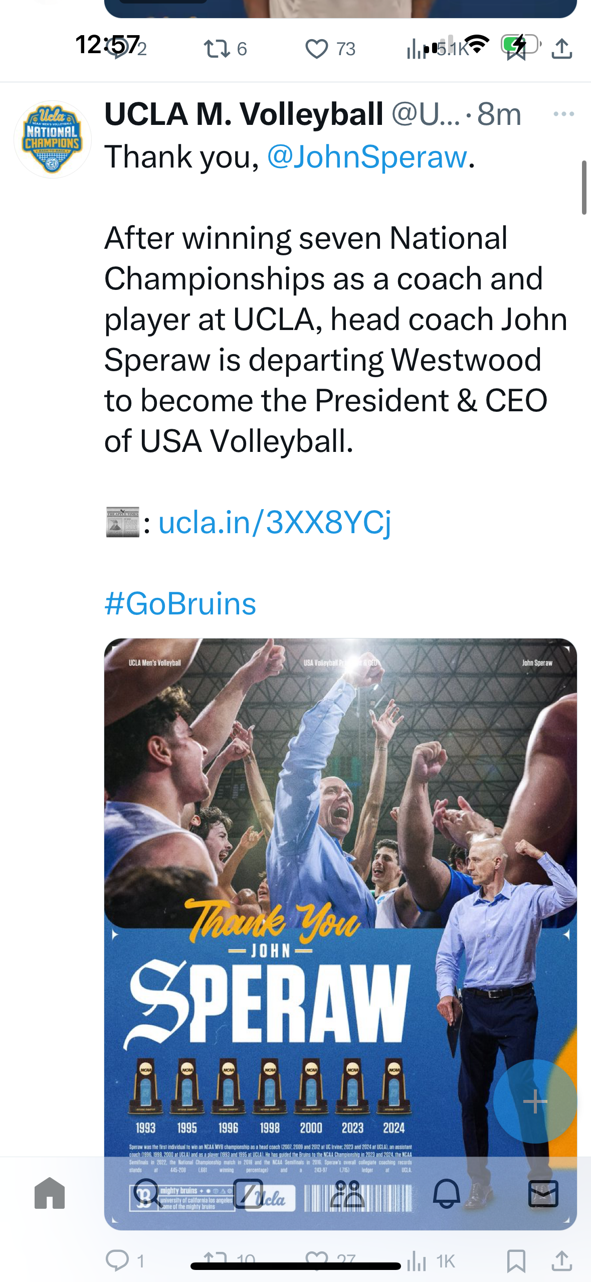 Speraw leaving UCLA