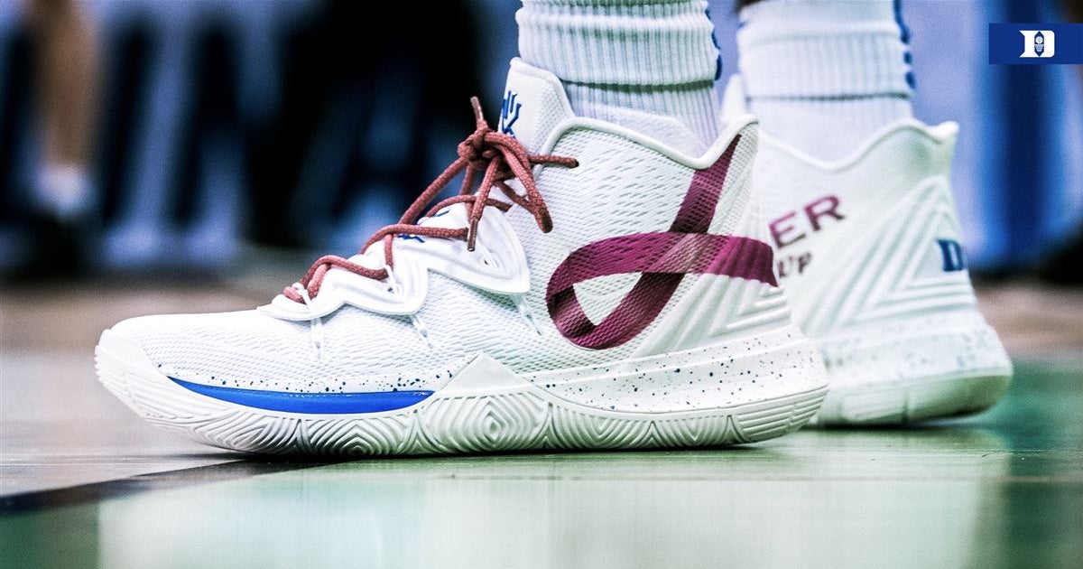 Tre Jones wearing customized Kyrie 5's in honor of his mom