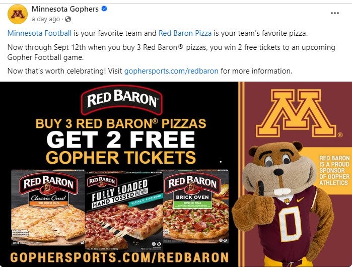 Gopher Football Red Baron Pizza Promotion