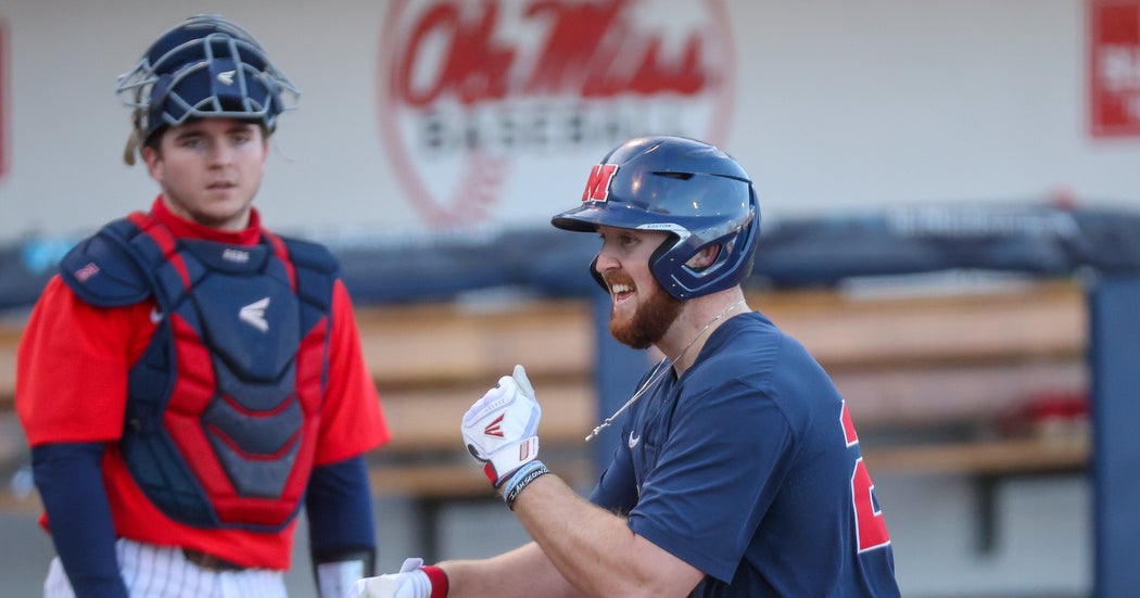 Two-time Ole Miss team captain Tim Elko is back home at third base