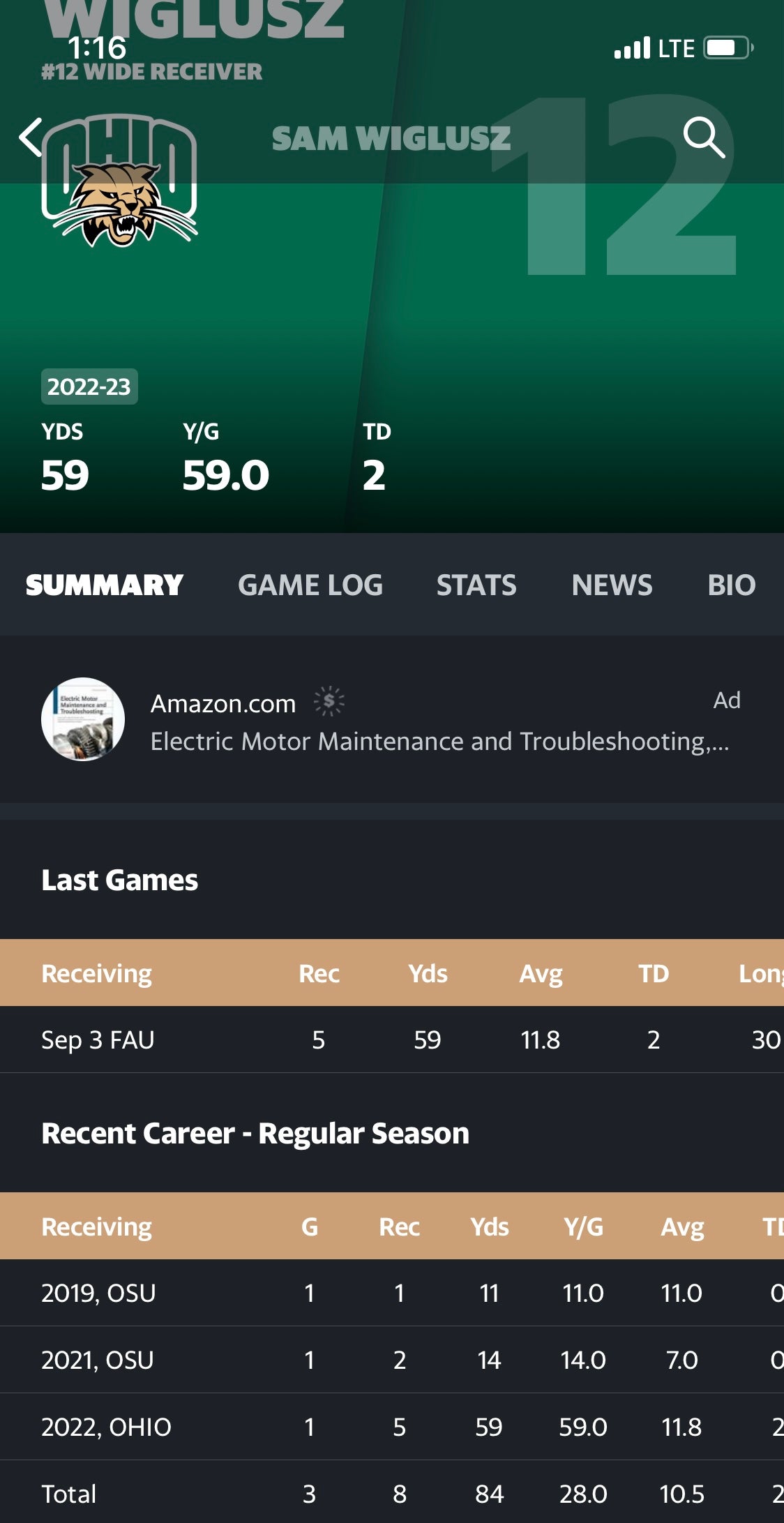 Sam Wiglusz — former OSU walk-on WR