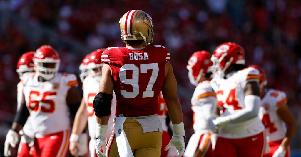 Nick Bosa steals interview to flash political hat after beating the ...