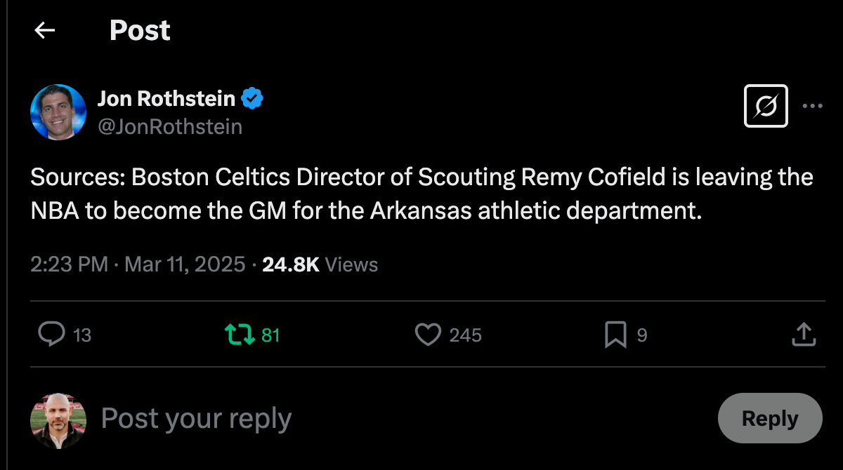 Arkansas hires Boston Celtics' Remy Cofield as general manager ...