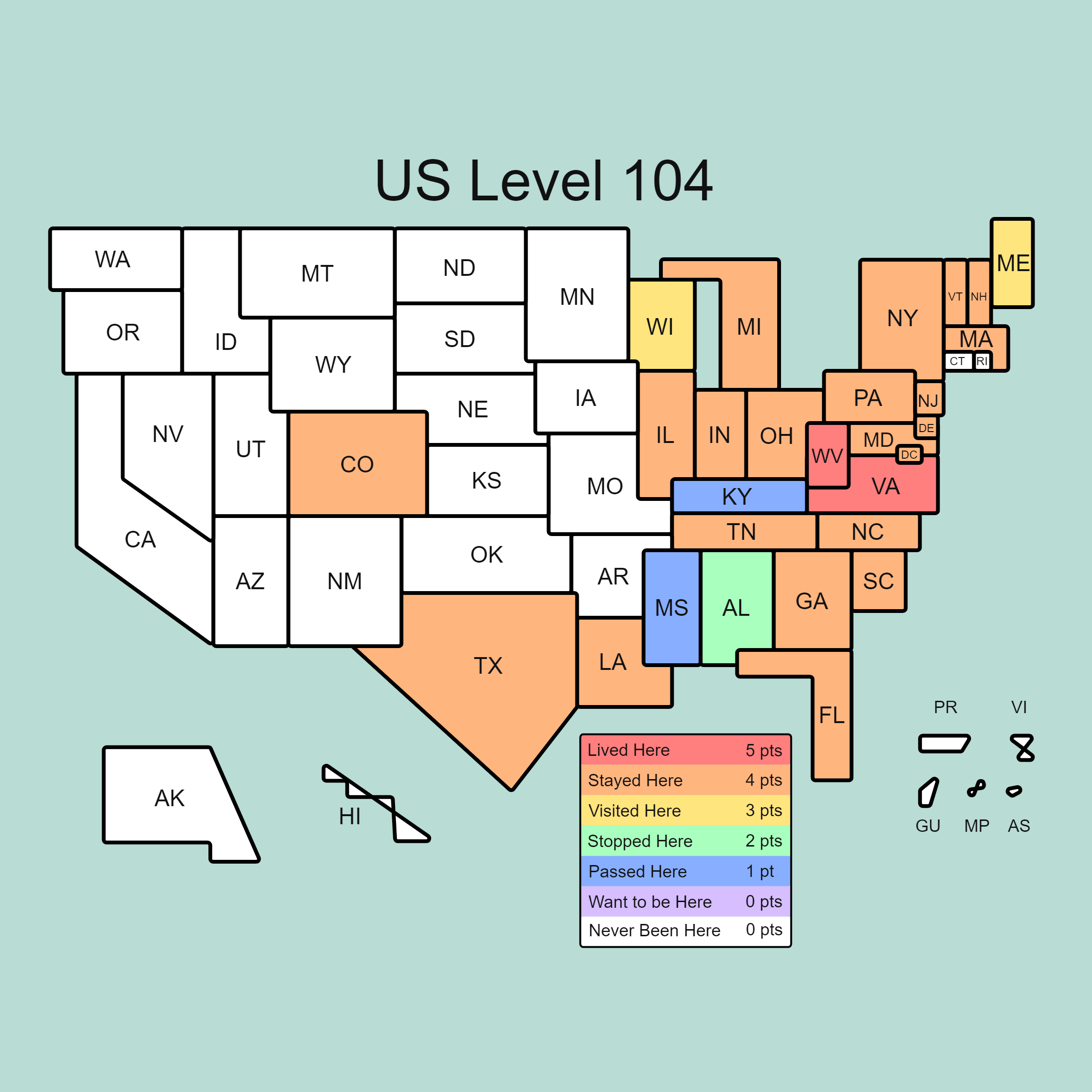Where have you lived/visited in the US interactive map