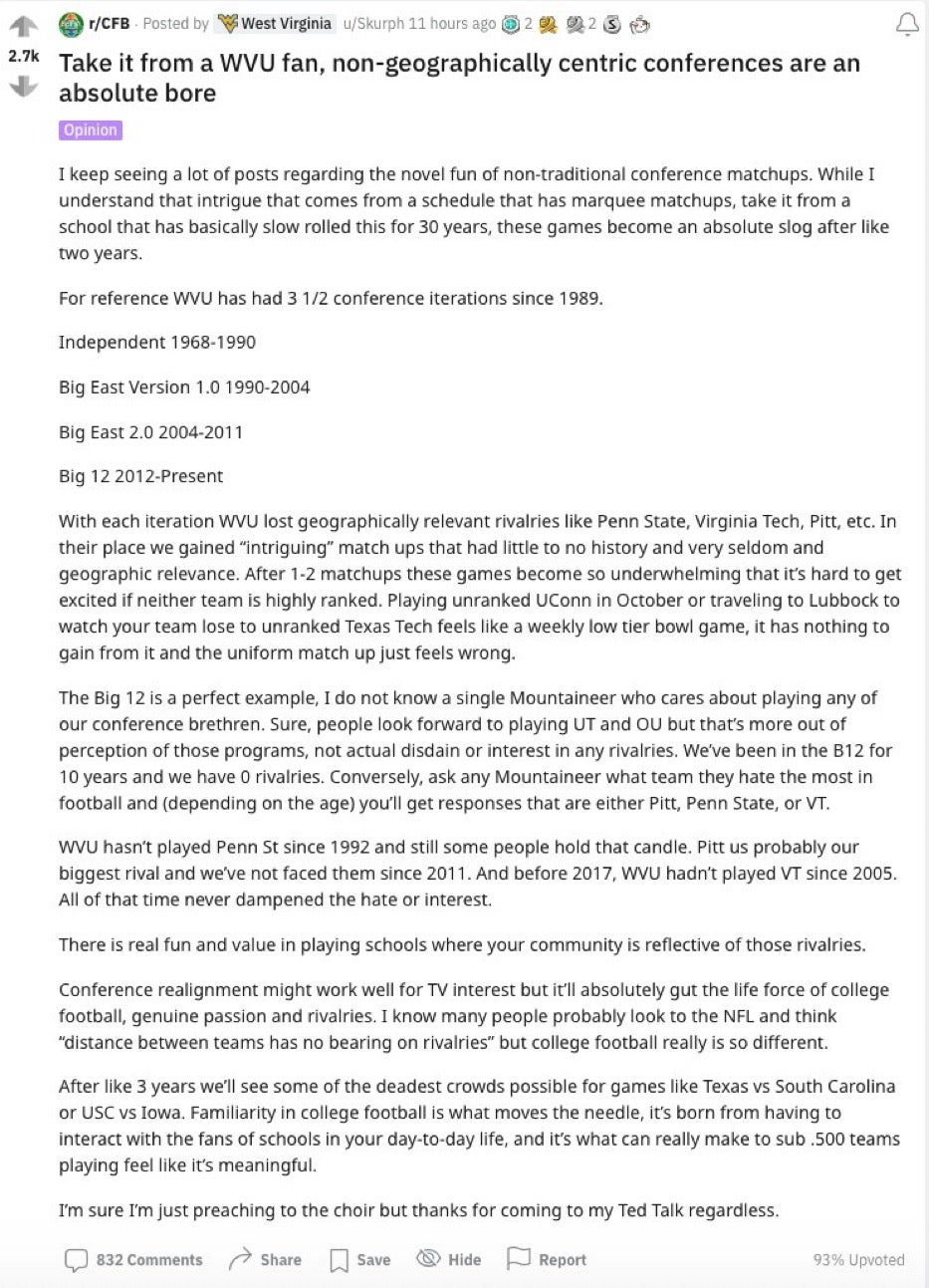 A WVU fan sums up conference realignment perfectly