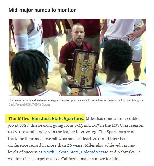Nice love for SJSU and Tim Miles in ESPN's Power Rankings