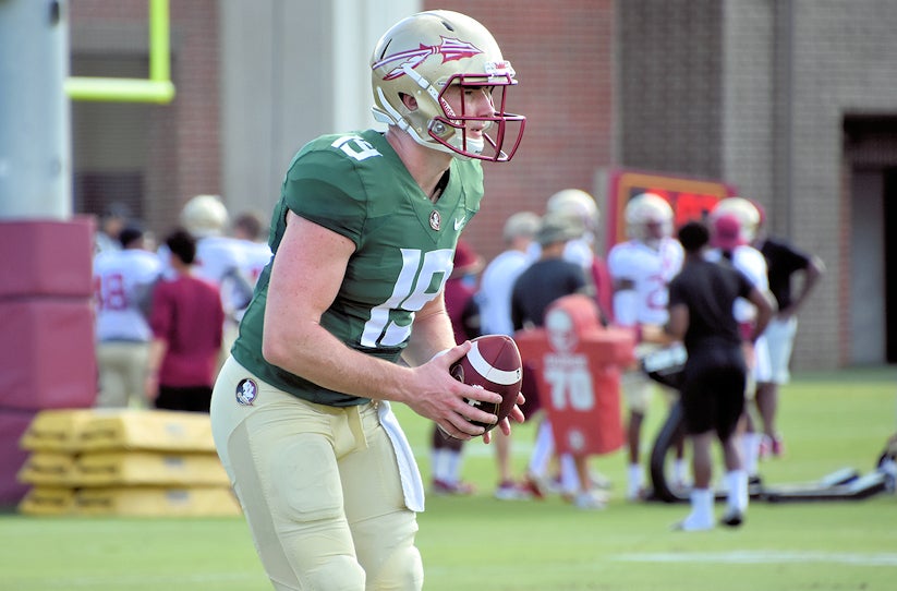 FSU's Wyatt Rector getting a look at a new position