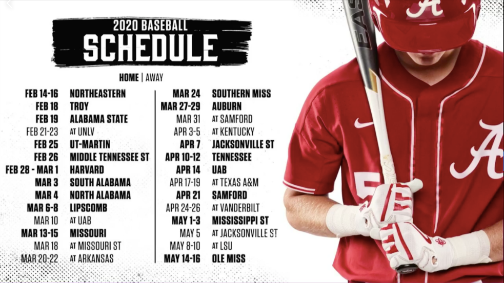 Alabama Baseball Team Announces Its 2020 Schedule