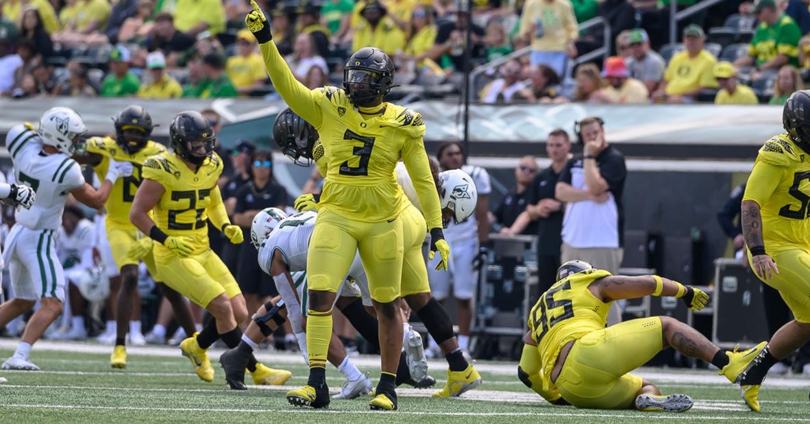 Oregon DL Brandon Dorlus lands with the Atlanta Falcons in the fourth ...
