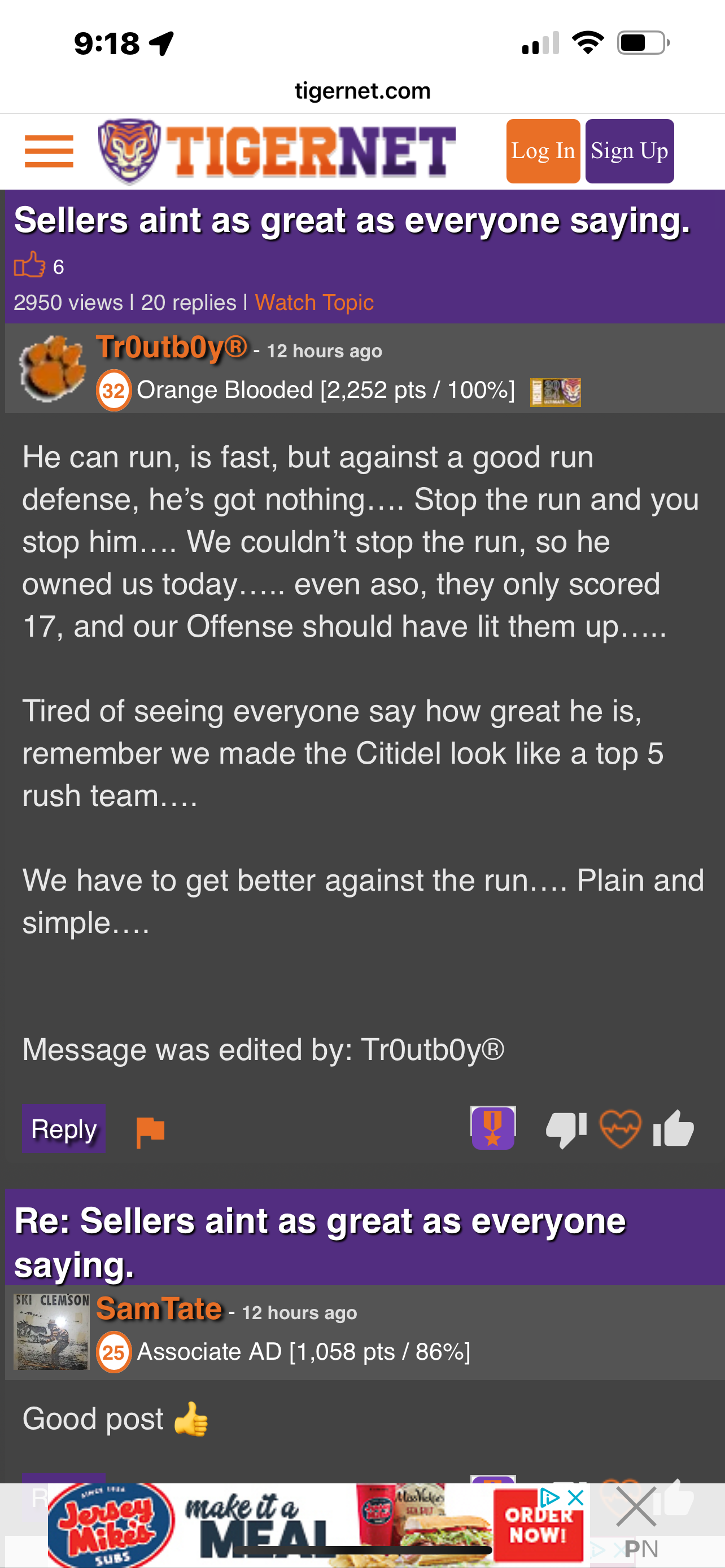 Sellers last 6 games & the dummies from tigernet