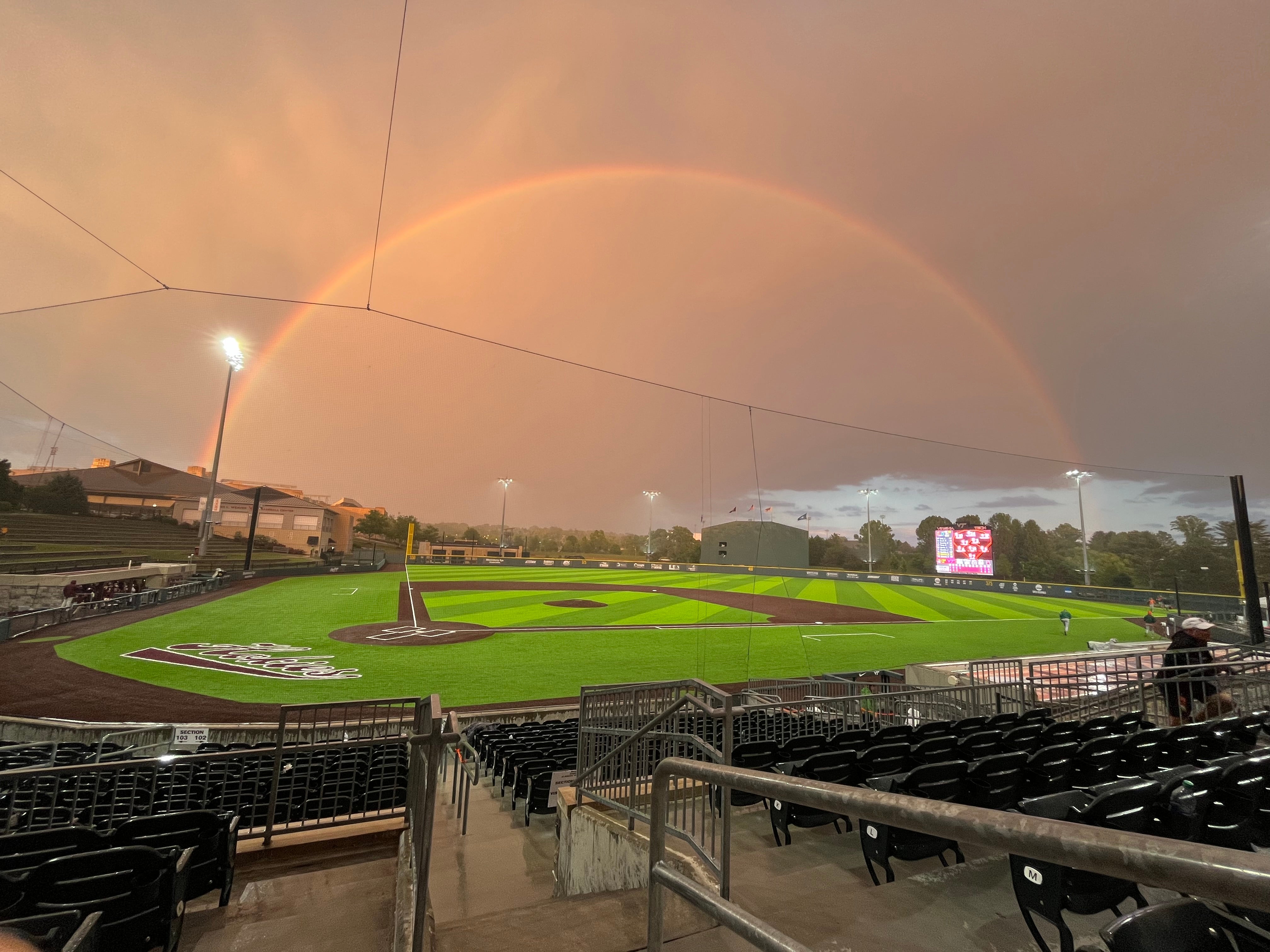 Rainbow at baseball game tonight