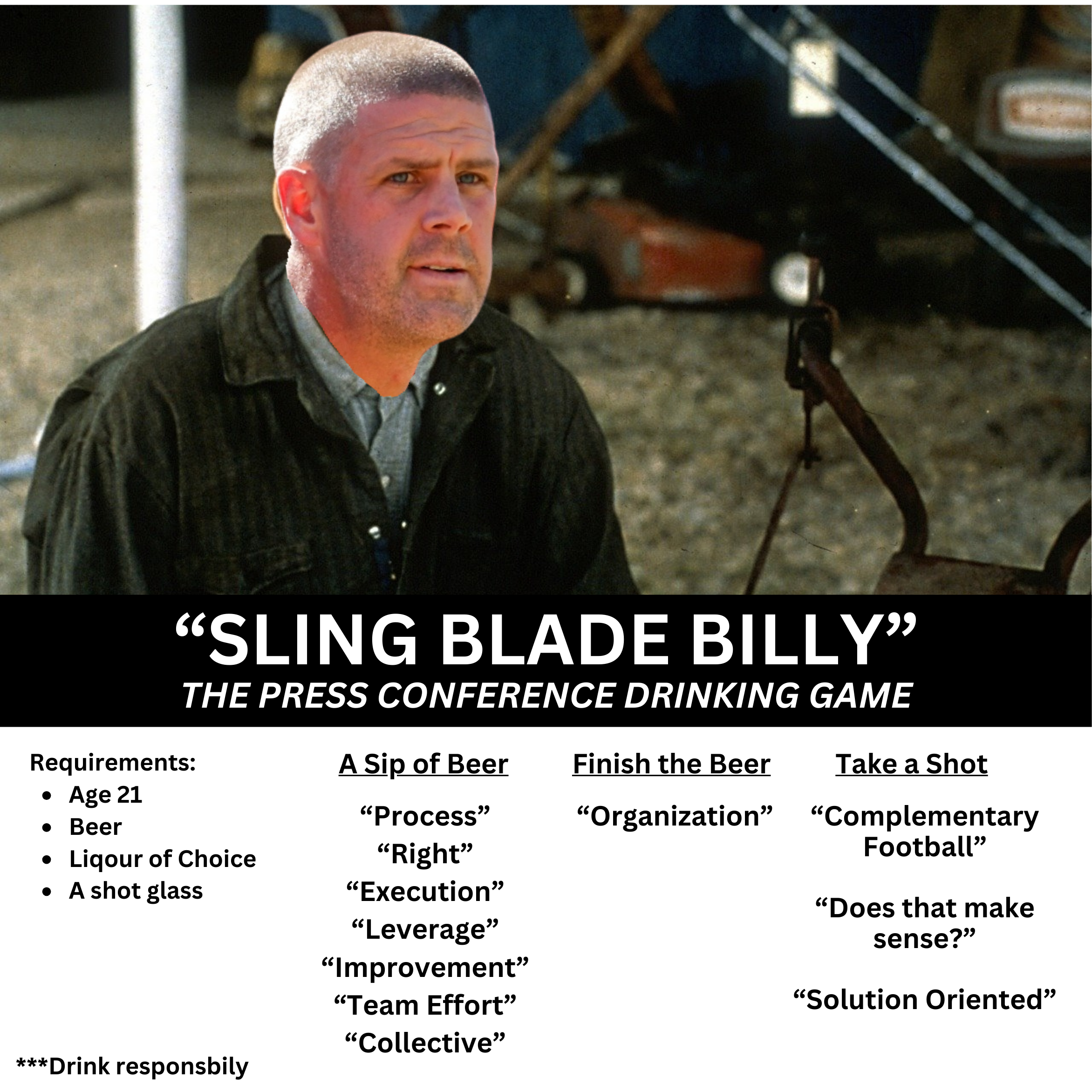 Sling Blade Billy | The Press Conference Drinking Game