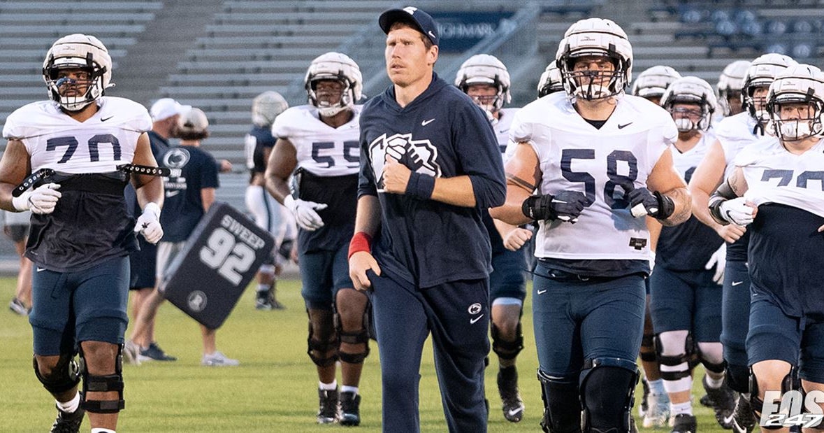 Penn State coach Phil Trautwein evaluates offensive line