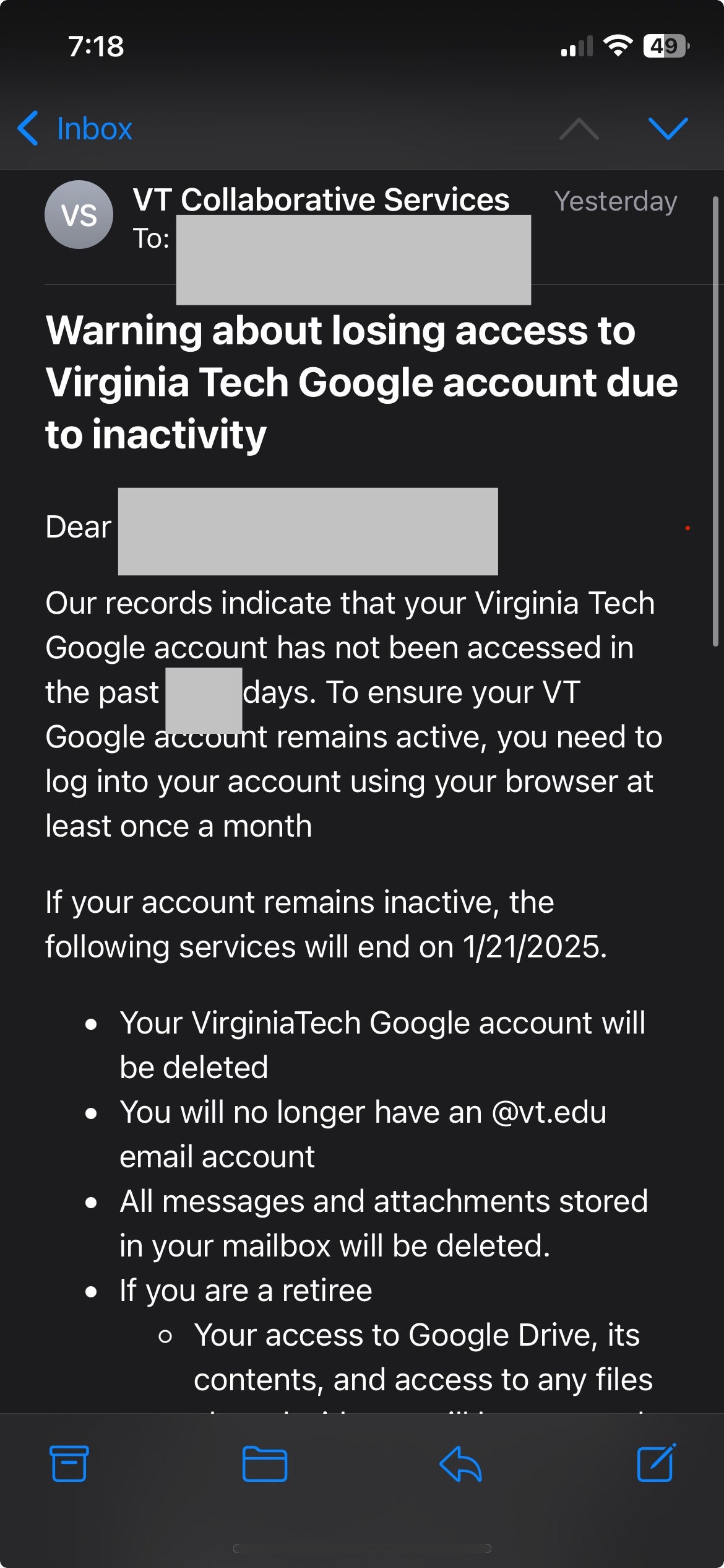 VT Email Deleted