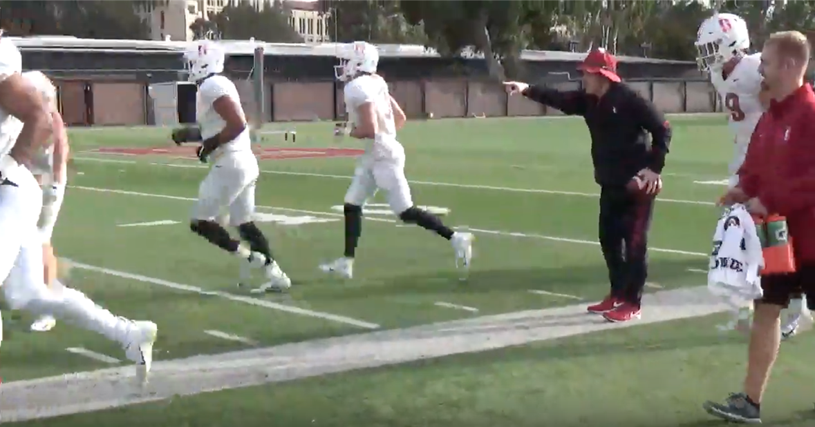 Stanford Football Spring Practice: Sanders Runs Fumble Drill