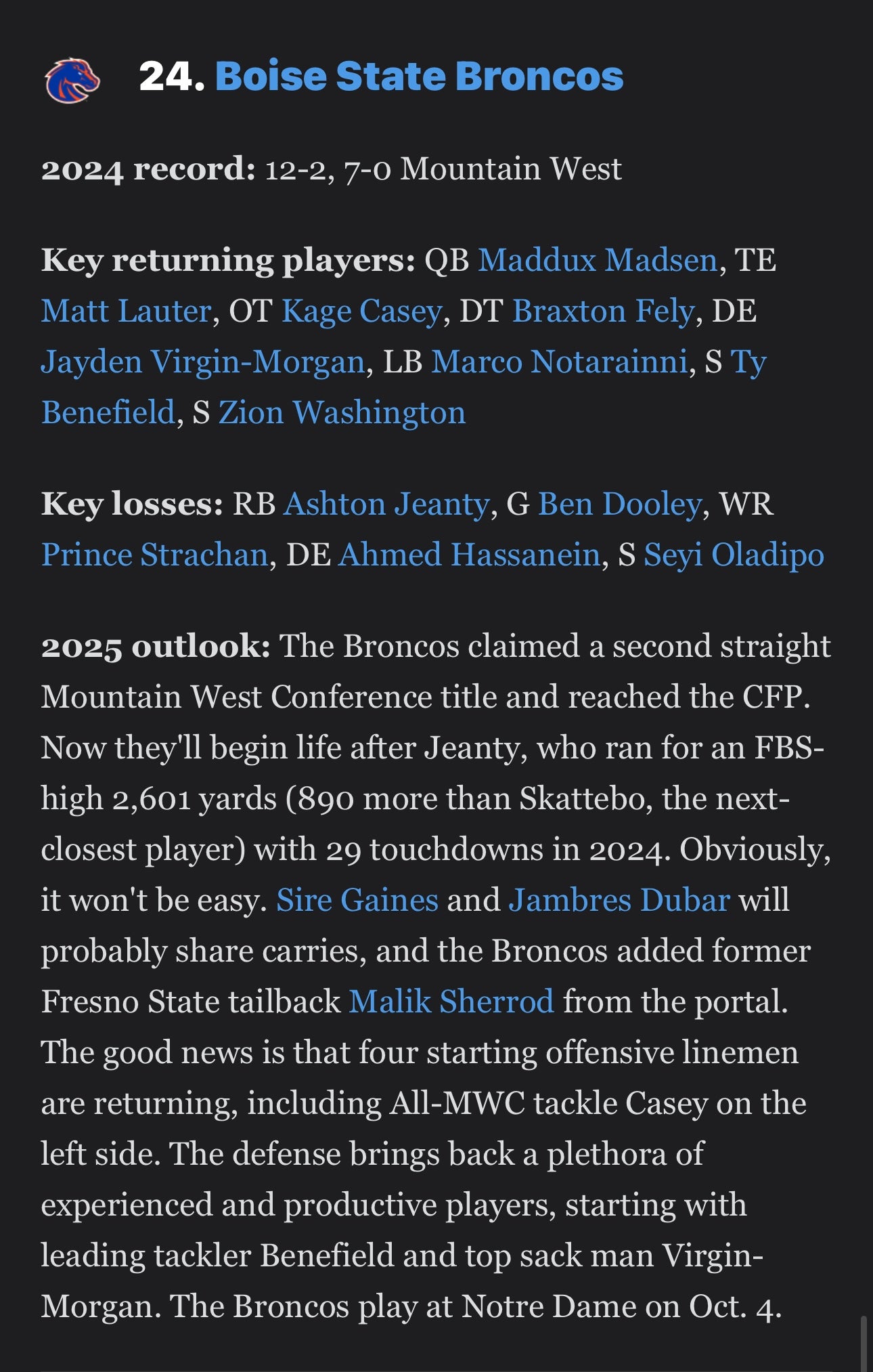 Way Too Early Top 25