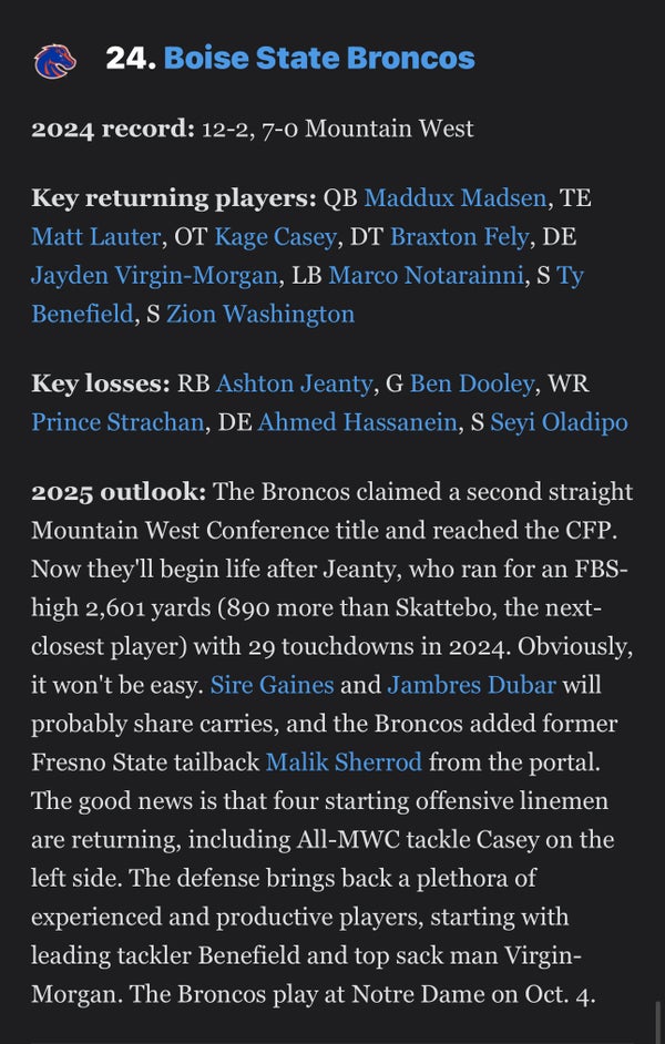 Way Too Early Top 25