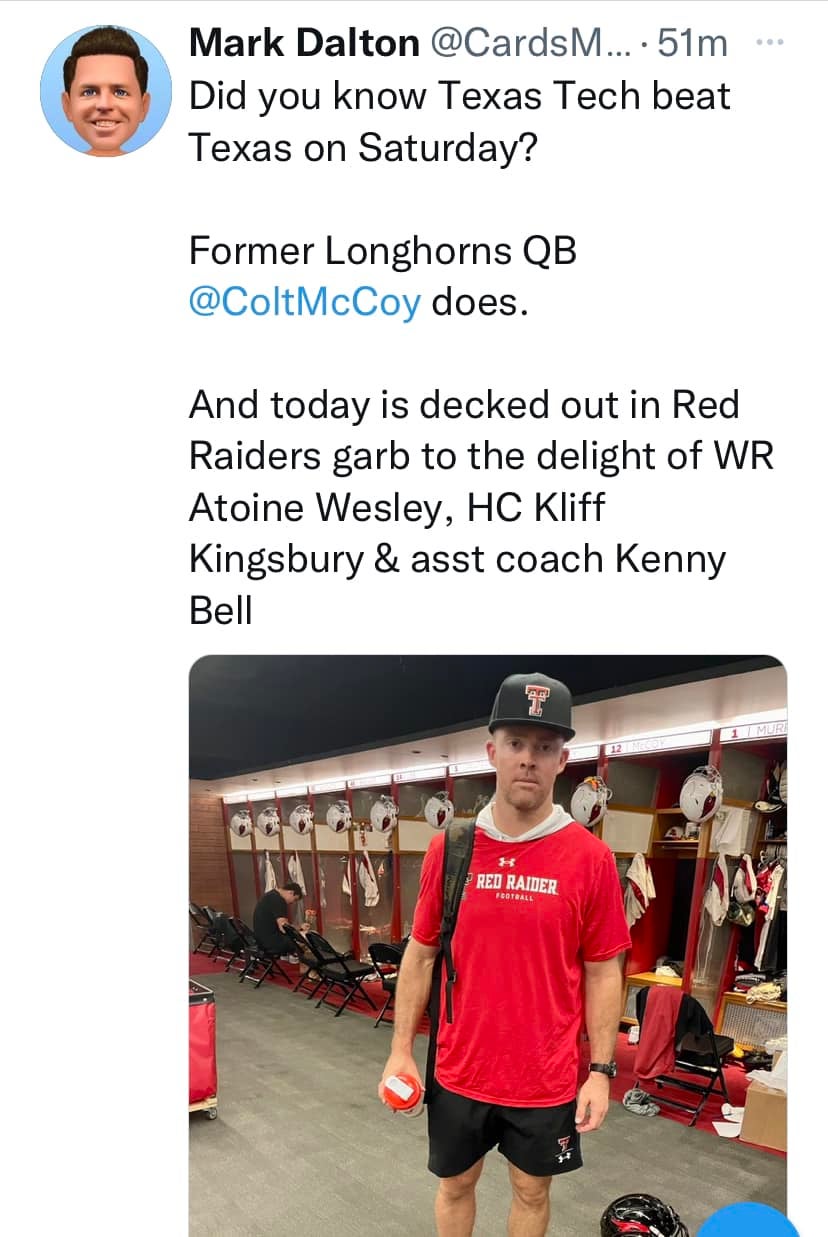 Colt McCoy loses bet has to wear Tech Gear