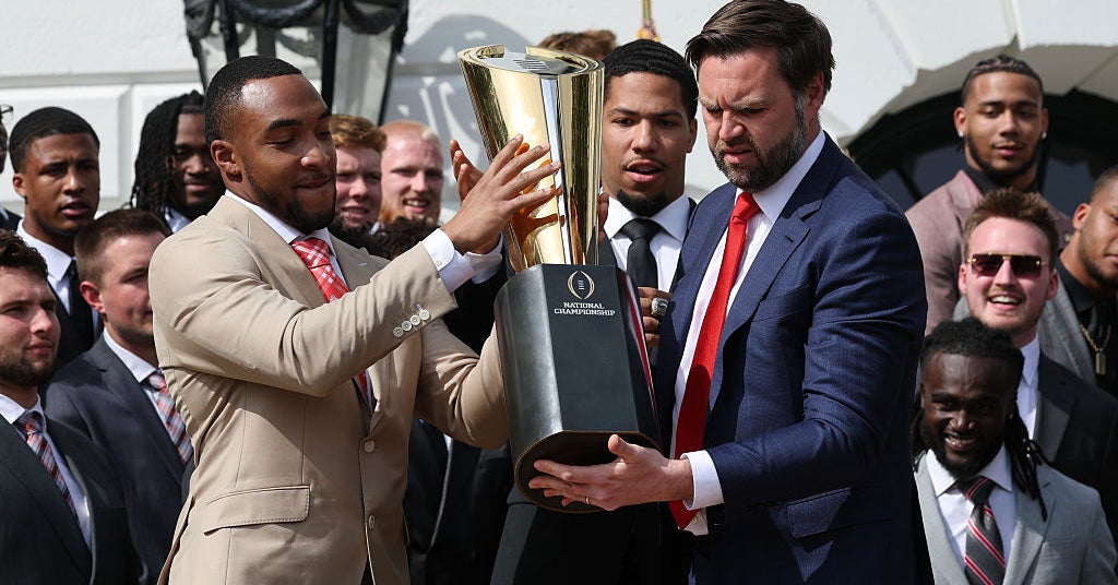 JD Vance jokes after fumbling CFP National Championship trophy at Ohio ...