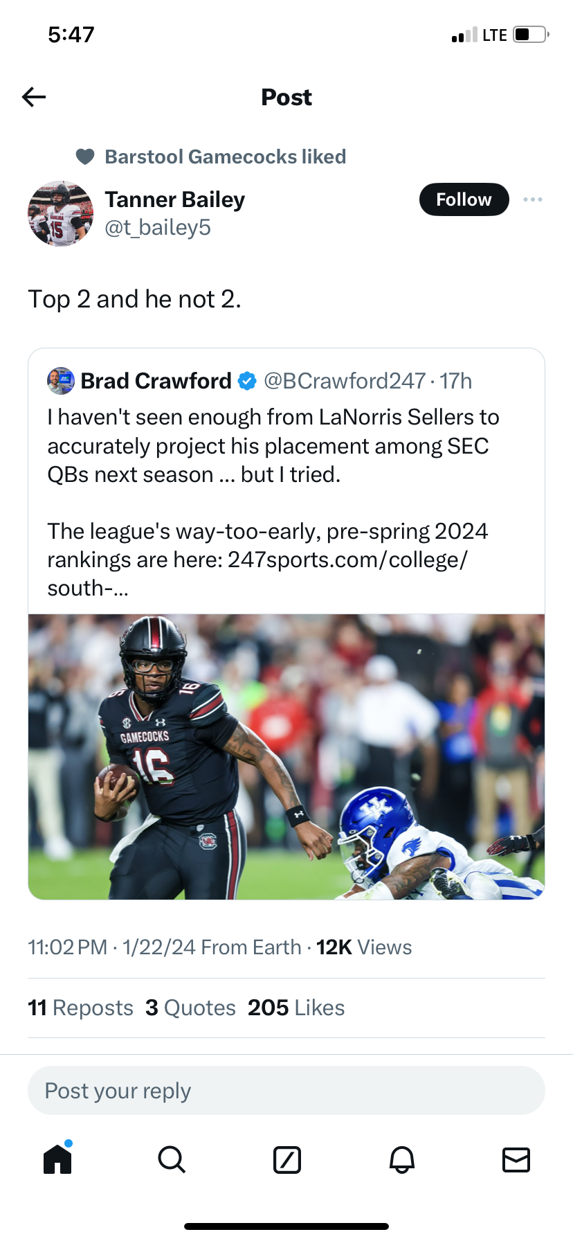 Tanner Bailey on Sellers