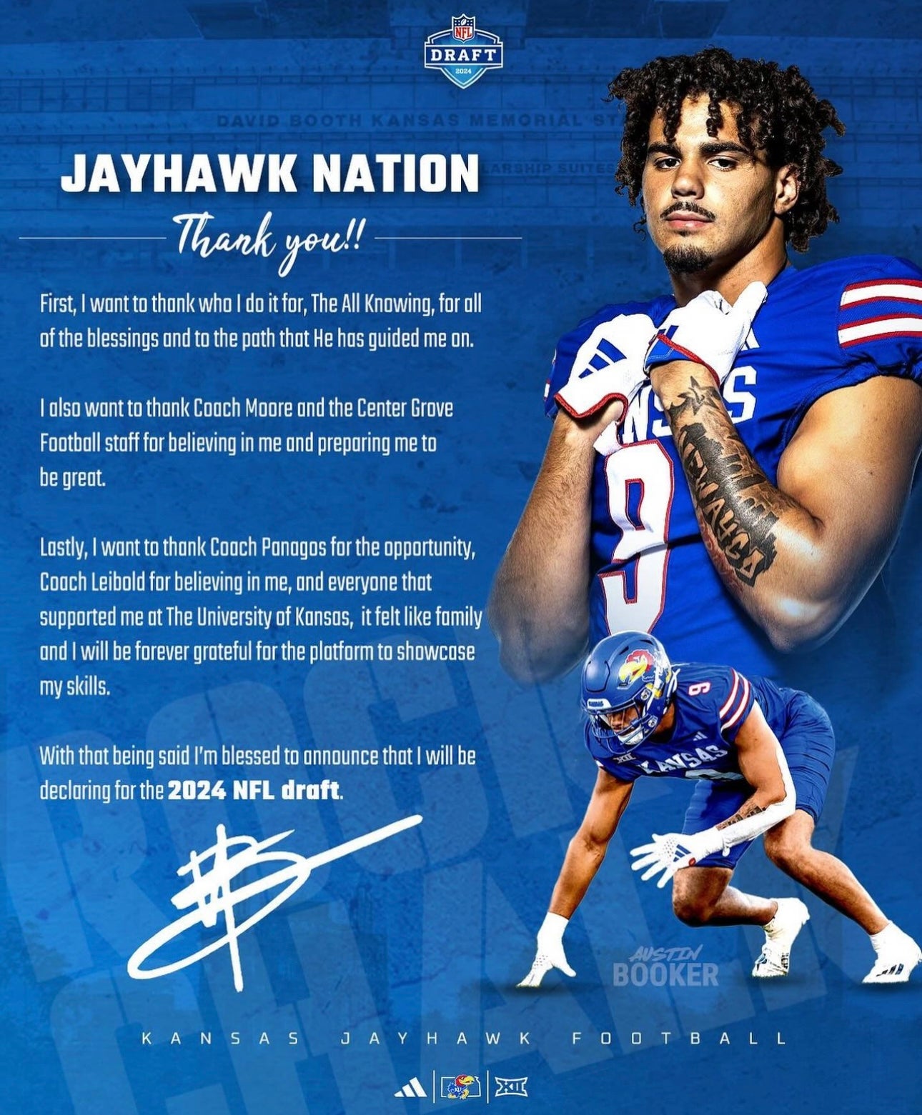 Kansas defensive end Austin Booker declares for the 2024 NFL Draft