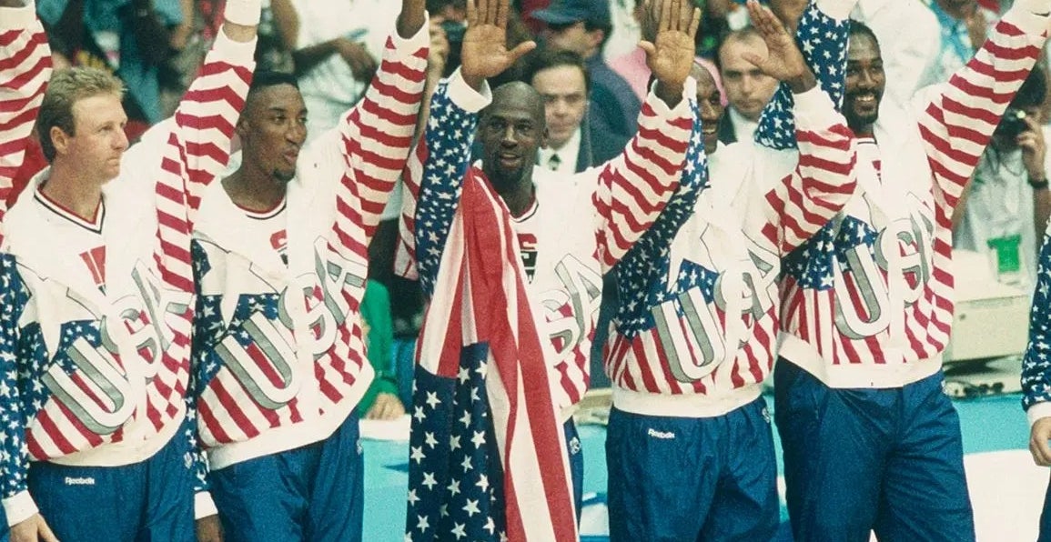 The U.S. flag Michael Jordan used to cover Reebok logo during Olympics ...