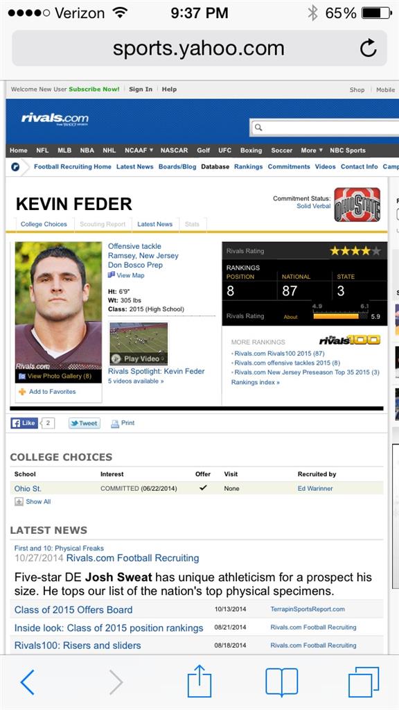 Kevin Feder Moves into Rivals Top 100