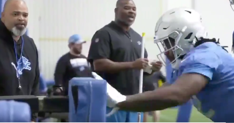 PJ Johnson showing off power moves to Detroit Lions