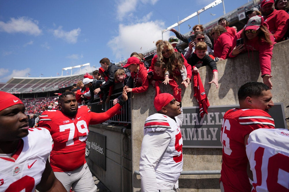 Sights and Sounds: Emotional scene for Haskins marks OSU's spring game