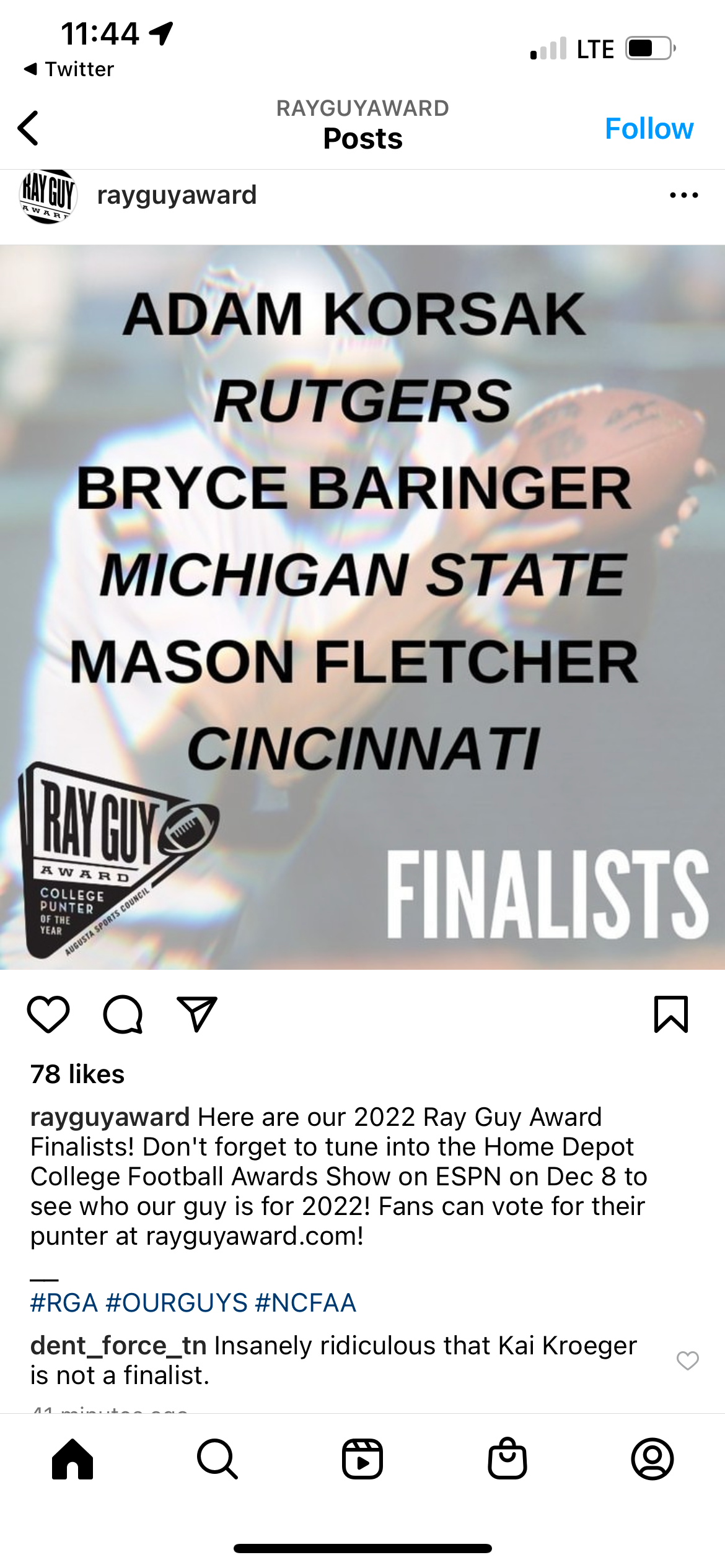 Ray Guy Instagram