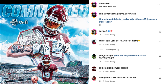 Social media reacts to 4-star TE Eric Karner's commitment to Texas A&M