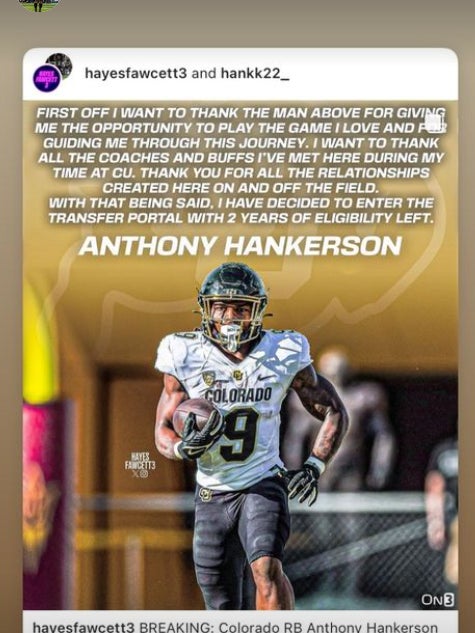 Colorado RB Anthony Hankerson plans to enter transfer portal