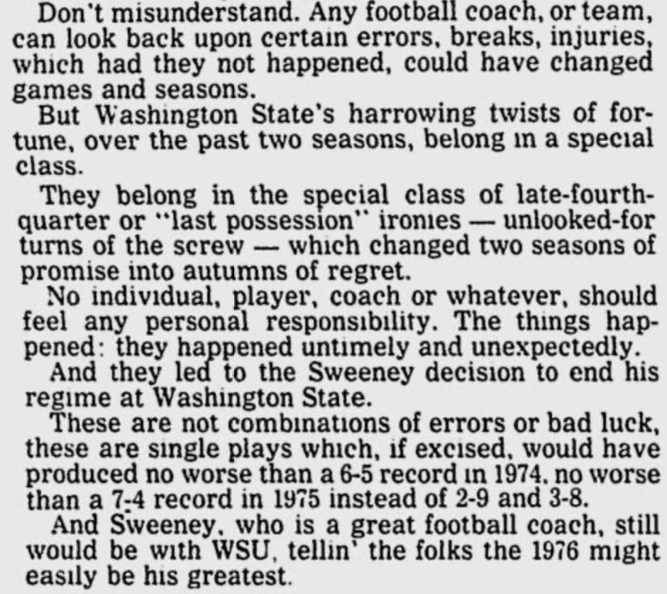 Jim Sweeney, The Smilin' Irishman of WSU from 1968-75, passes away