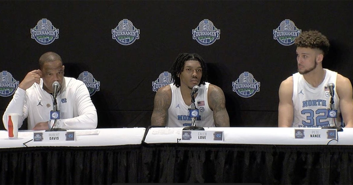 UNC-Boston College: Hubert Davis, Caleb Love, & Pete Nance Postgame