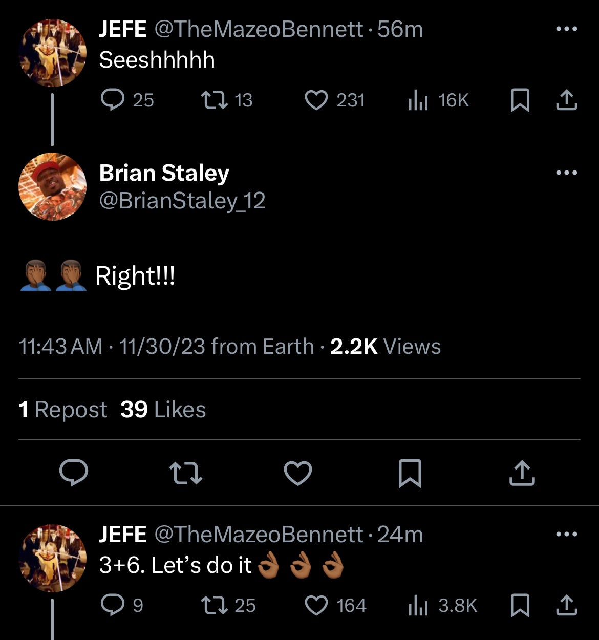 Mazeo Bennett tweeting @ Braylon Staley’s dad….