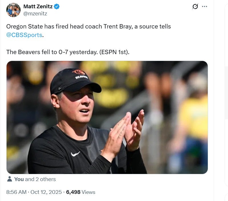 Oregon State parts ways with Trent Bray