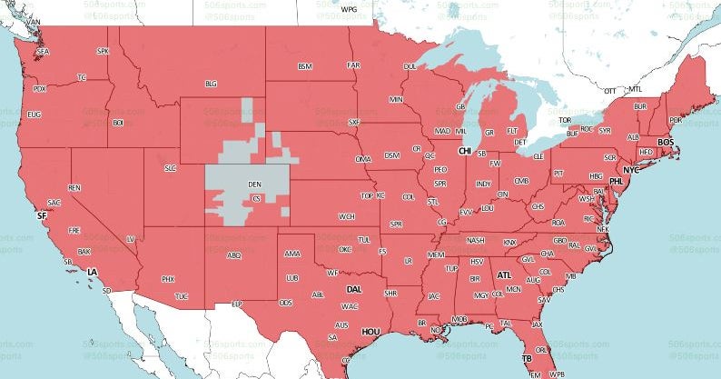 Green Bay Packers-Atlanta Falcons coverage map