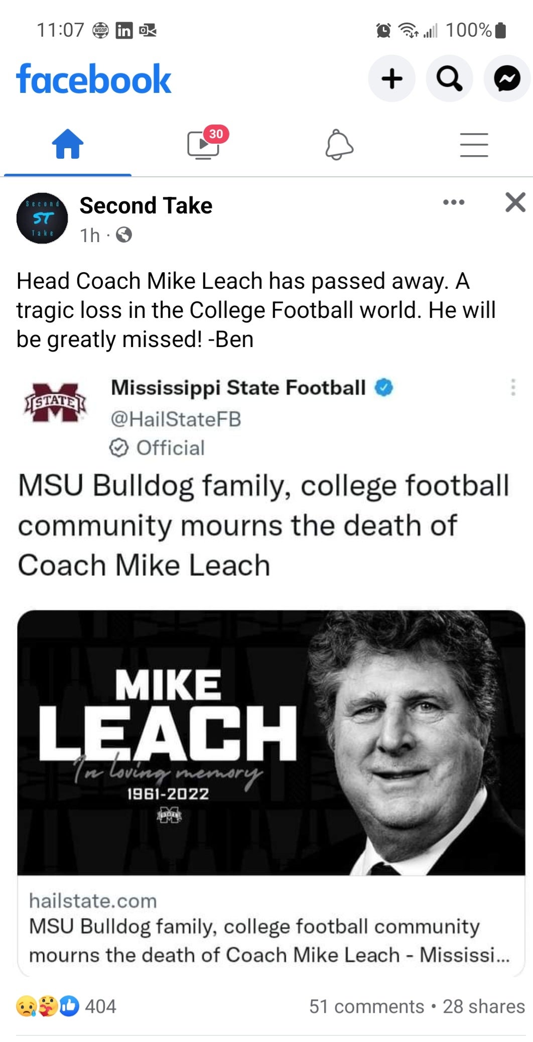 Mike Leach has Passed Away. (Why Can't I Delete This?)