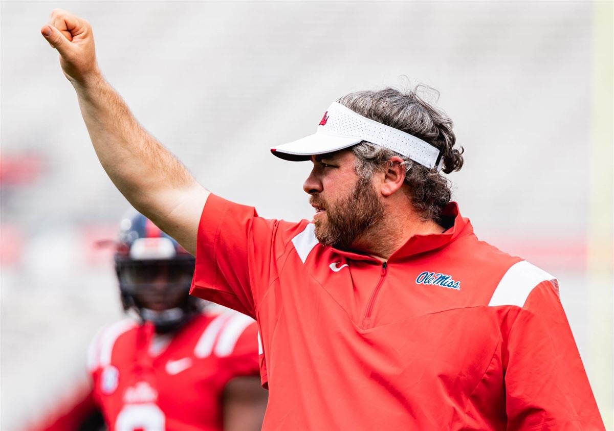 Ole Miss defensive coordinator Pete Golding takes the podium for the ...