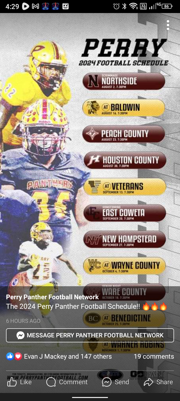 Perry Varsity Football Schedule