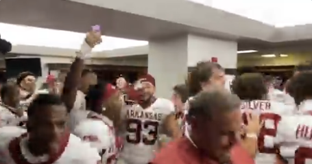 Watch: Arkansas locker room goes wild after win in Starkville