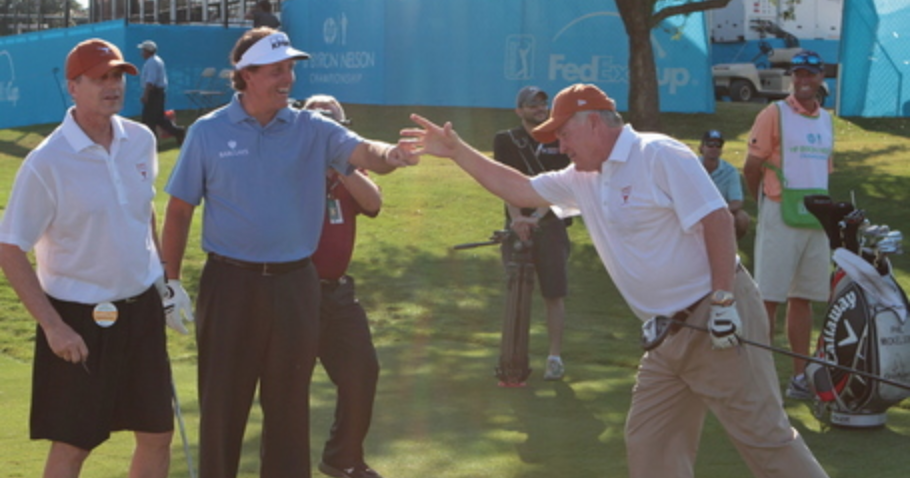 Mack Brown Cheering on Phil Mickelson at the Masters