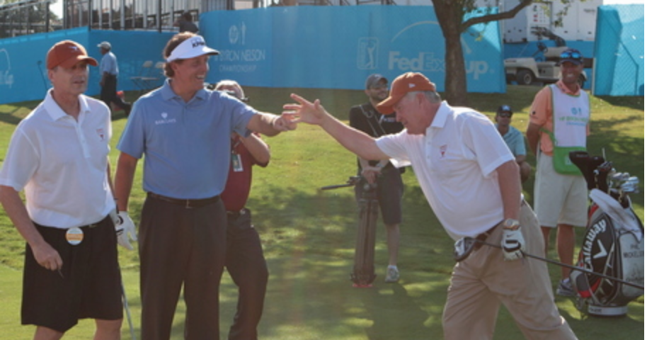 Mack Brown Cheering on Phil Mickelson at the Masters