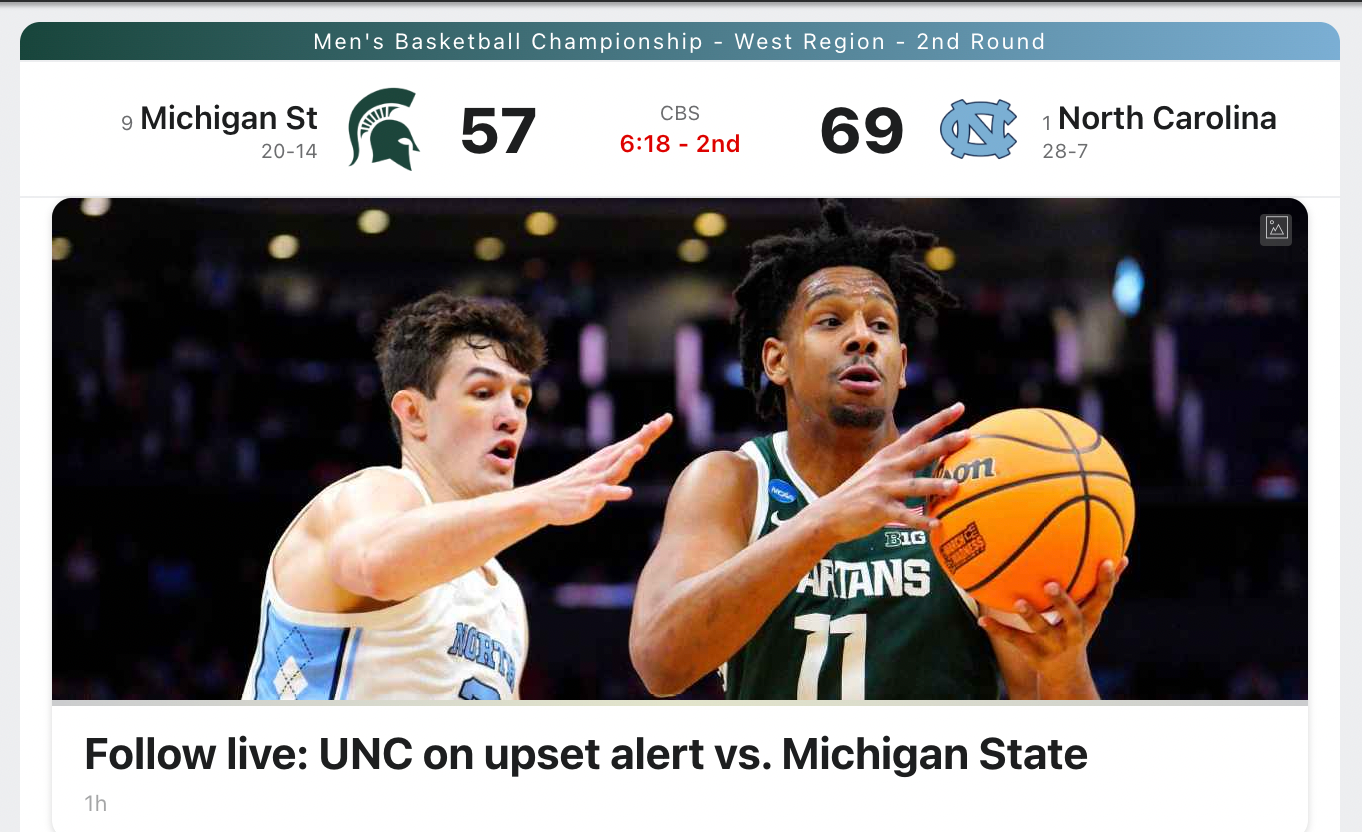 NCAAT GAME THREAD: UNC vs. Michigan State