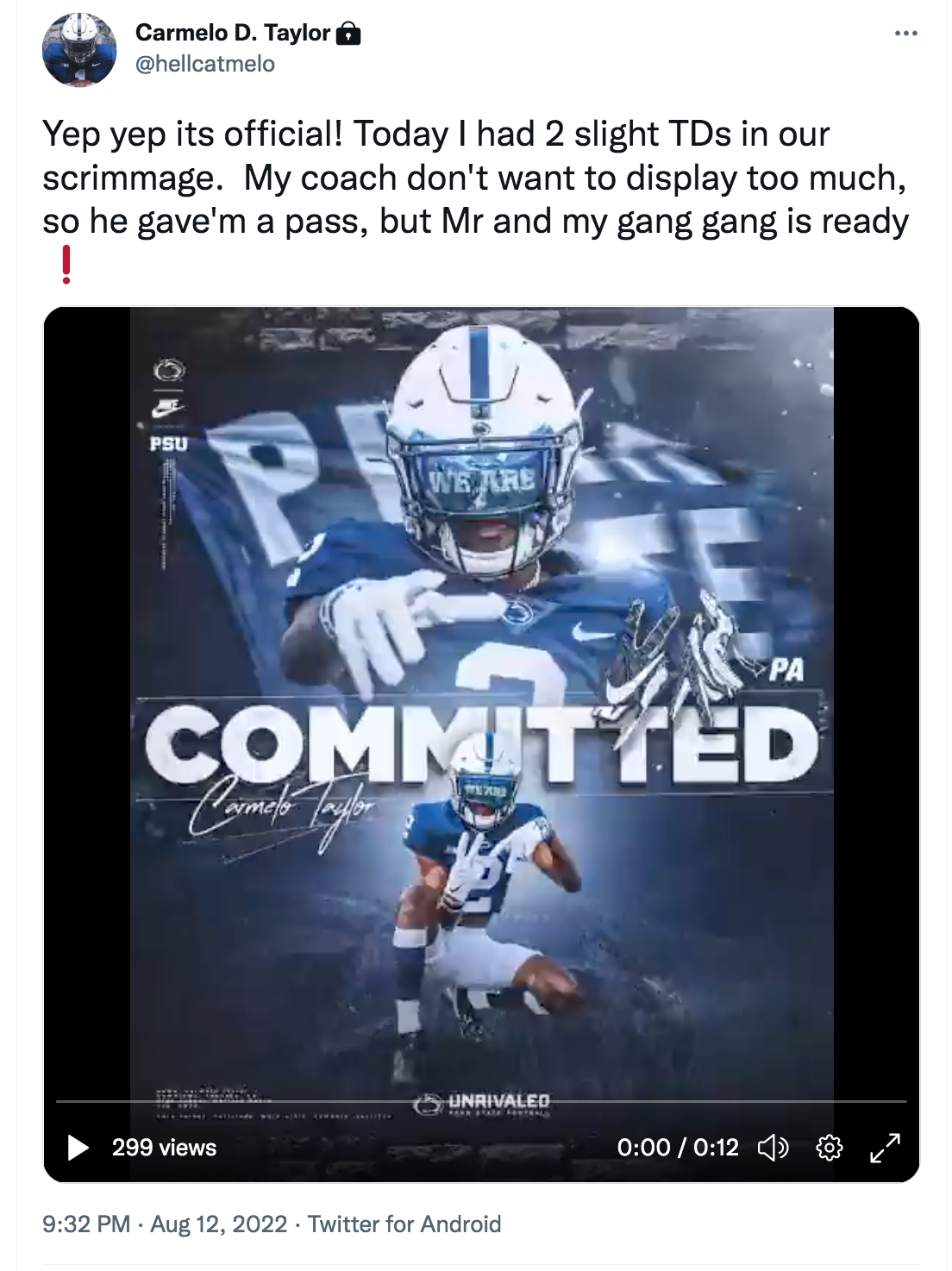 WR Carmelo Taylor commits to Penn State