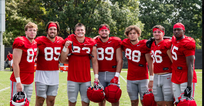 Ohio State TE Nate Roberts has his black stripe removed