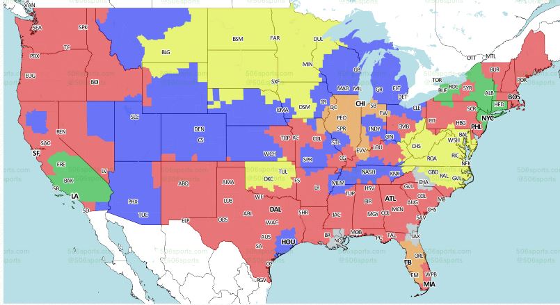 Green Bay Packers-Tennessee Titans coverage map