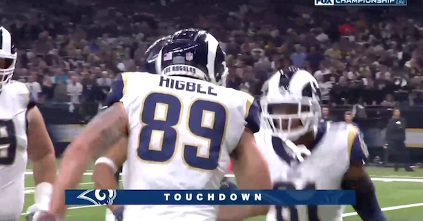 Jared Goff connects with Tyler Higbee for short touchdown